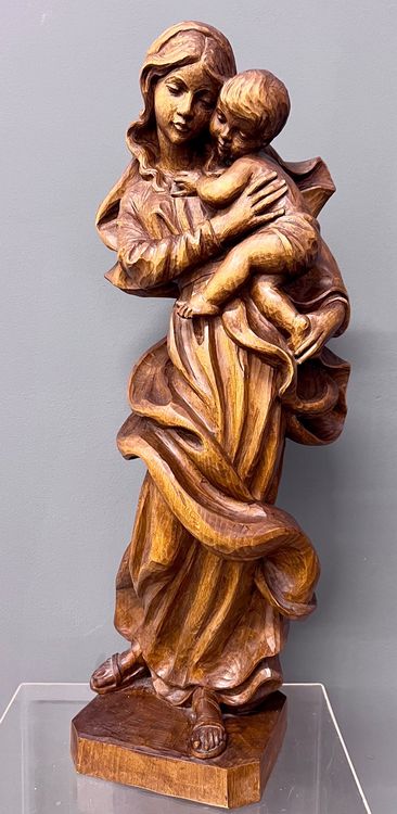 Alte 70 cm grosse Hand geschnitzte Maria mit Kind Statue (Gebraucht) in ...