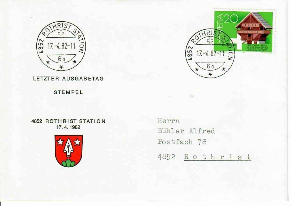 Brief, Rothrist Station ( letzter Ausgabetag des Stempel ) (Gebraucht ...