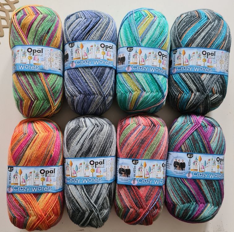 8x Opal Wolle à 100 gr. Komplettsatz CRAZY WATERS 4-fach (Neu und originalverpackt) in ...