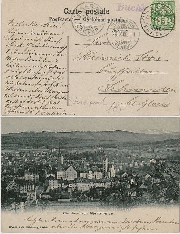 1906, AG Buchs, Aarau, Bahn-Stabstempel auf AK | Kaufen auf Ricardo