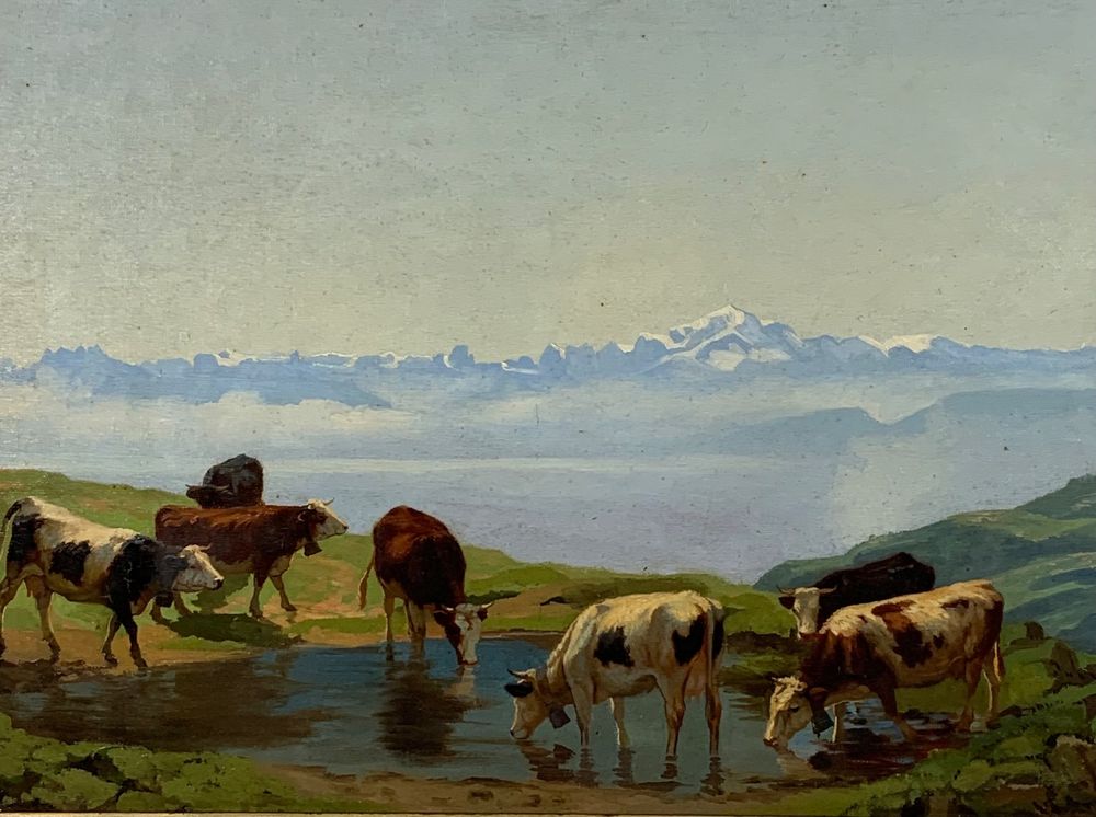 Edouard Metton (1856-1927) Berglandschaft mit Kühe Gemälde | Kaufen auf ...