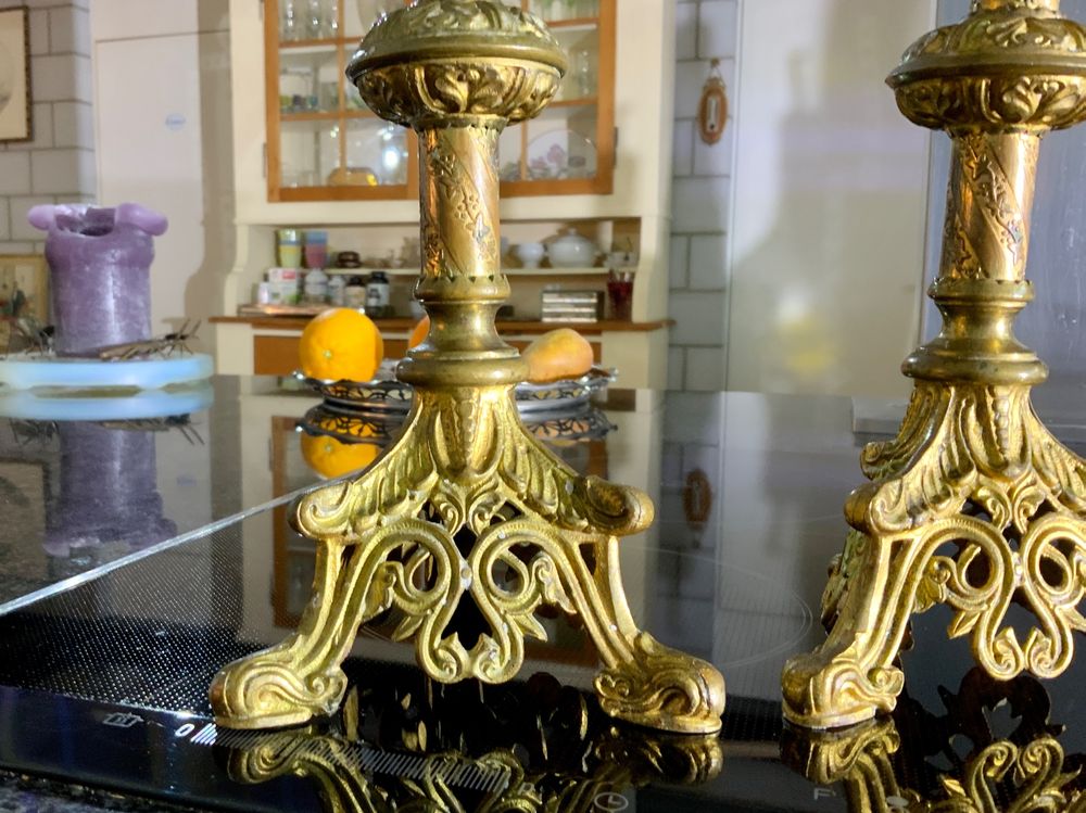 JUGENDSTIL PAAR ALTAR KERZENHALTER BRONZE FRANKREICH UM 1900 | Kaufen auf Ricardo