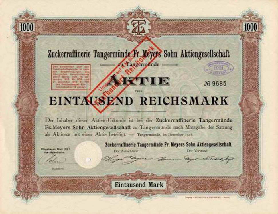 Zuckerraffinerie Tangermünde Fr. Meyers Sohn AG - 1916 (Gebraucht) in ...