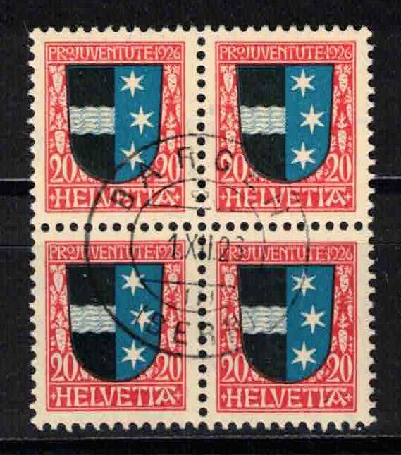 Pro Juventute 1926, J39 im 4er-Block, Ersttag "1.XII.1926" (Neu (gemäss Beschreibung)) in Nuglar ...