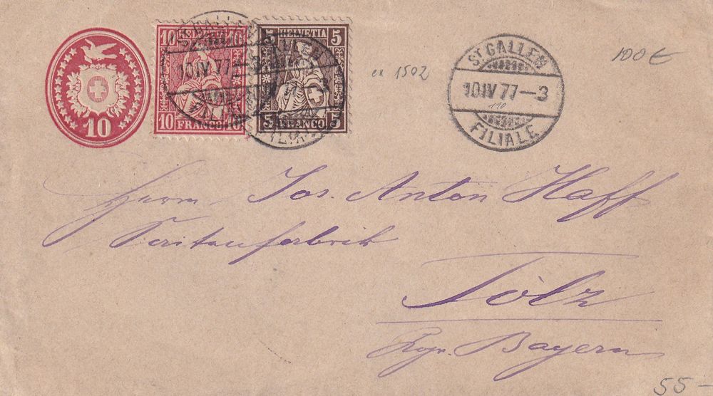 Tüblibrief 10Rp. von St.Gallen nach Tölz (Bayern) m.Sitz.H. | Kaufen auf Ricardo