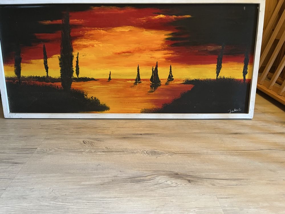 Gemälde mit Segelschiffen im Sonnenuntergang, 104x41cm (Neu (gemäss Beschreibung)) in Seon für ...