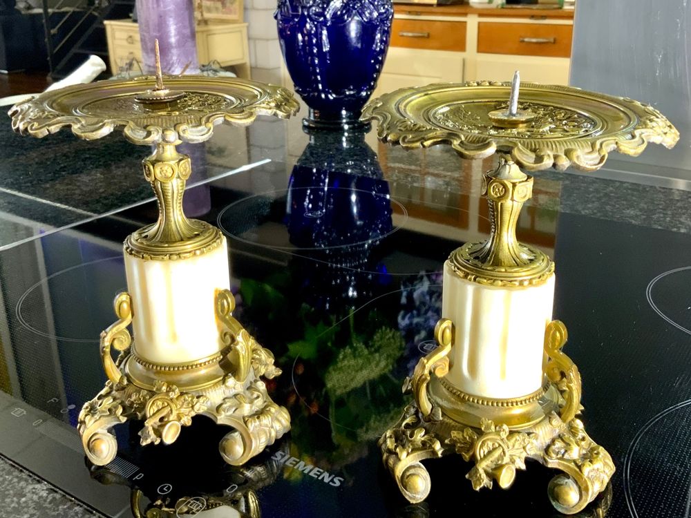 JUGENDSTIL 2 KERZENHALTER BRONZE MARMOR FRANCE UM 1900 (Gebraucht) in Biglen für CHF 96 – mit ...