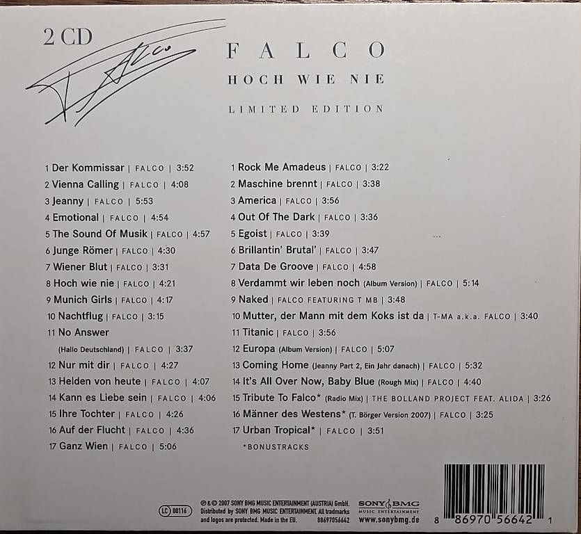 FALCO double CD, Hoch wie nie, Édition spéciale limitée (D'occasion) à ...