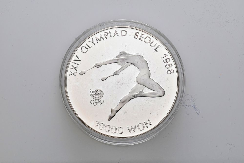 Silbermünze, Südkorea, 10'000 Won 1988, Gymnastik (Gebraucht) in Solothurn für CHF 42 – mit ...