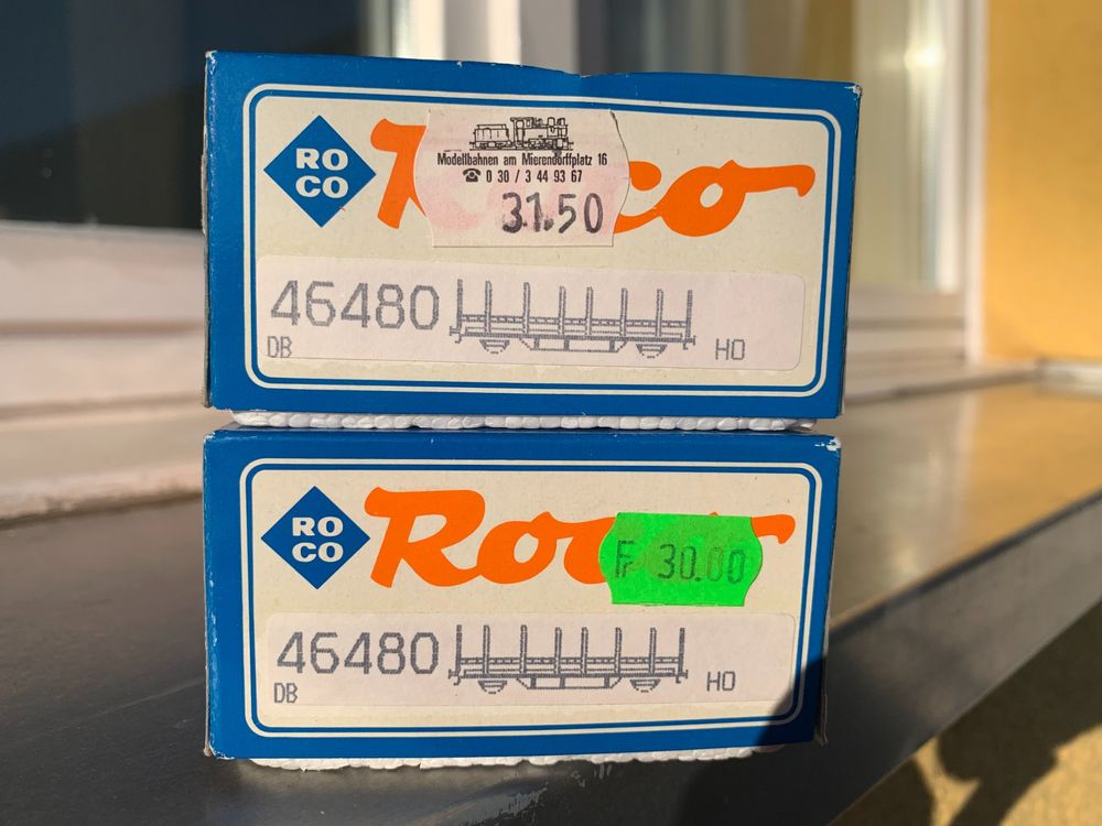 2x ROCO Rungenwagen 46480 DB (1x mit und 1x ohne Lkw); HO DC (Neu ...