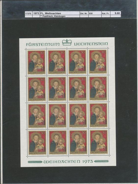 1973 Liechtenstein, Weihnachten - Kleinbogen (Neu (gemäss Beschreibung)) in Winterthur für CHF 2 ...