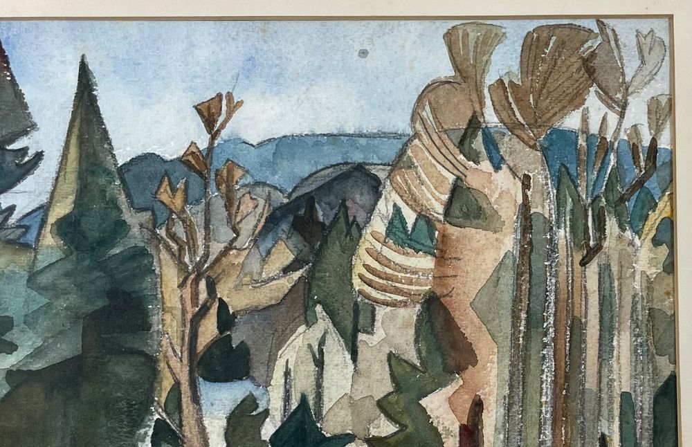 Kubistisches Winterlandschaft Aquarell Signiert | Kaufen auf Ricardo