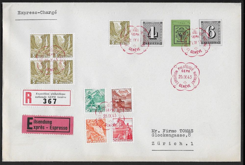 1943 R/Ex. ZH + Genf Block-Ausschnitte + Landschaften ab 1.- (Gebraucht) in Zürich für CHF 22 ...