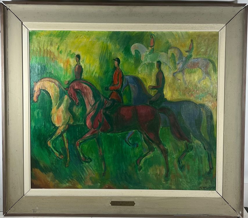 Karl Pflüger (2884-1974) Grosse Gemälde Pferden mit Reitern (Gebraucht) in Root für CHF 109 ...