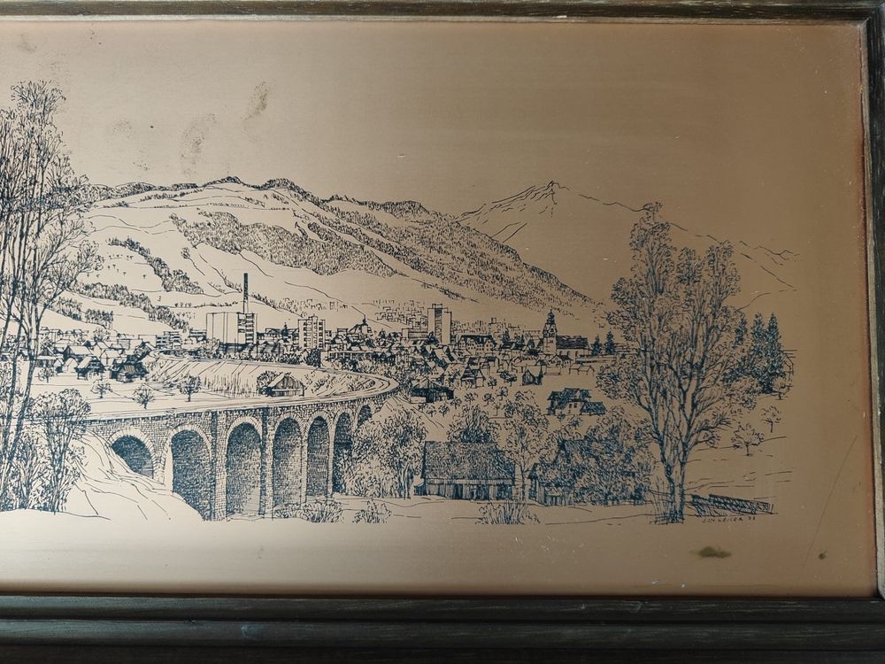 Gravure sur cuivre paysage panoramique Godi Leiser tableau (Gebraucht) in Tramelan für CHF 50 ...