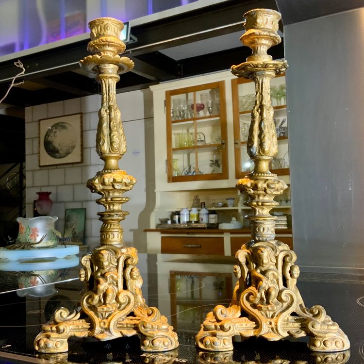 JUGENDSTIL 2 KERZENLEUCHTER ZINKGUSS BEMALT FRANKREICH,1900 (Gebraucht) in Biglen für CHF 81 ...