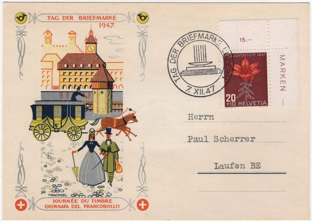 TdB Luzern 1947 - Karte mit 20 Rp. Pro Juventute Eckrand | Kaufen auf Ricardo