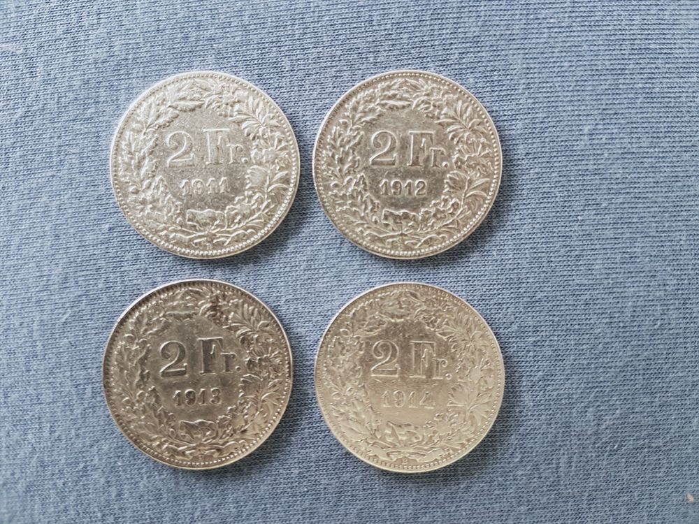 4 x 2 Fr Silbermünzen 1911-1912-1913-1914 ab nur 1.00 Fr !!! (Gebraucht) in Camignolo für CHF 22 ...