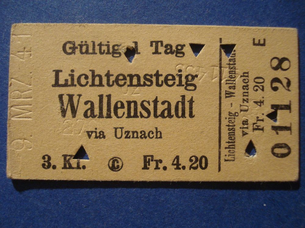 SBB - 9.3.1941 - LICHTENSTEIG - WALLENSTADT - 3.Klasse (Gebraucht) in Biel/Bienne für CHF 22 ...