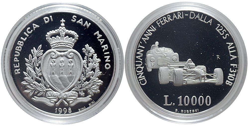 b- San Marino, 10'000 Lire 1998, 50 Jahre Ferrari (Gebraucht) in ...