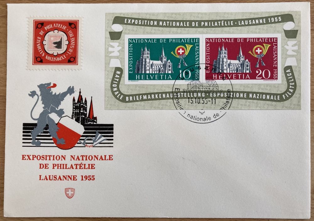 Beleg mit Lausanne Block W34 + Vignette 1955, SBK 100 Fr. | Kaufen auf ...