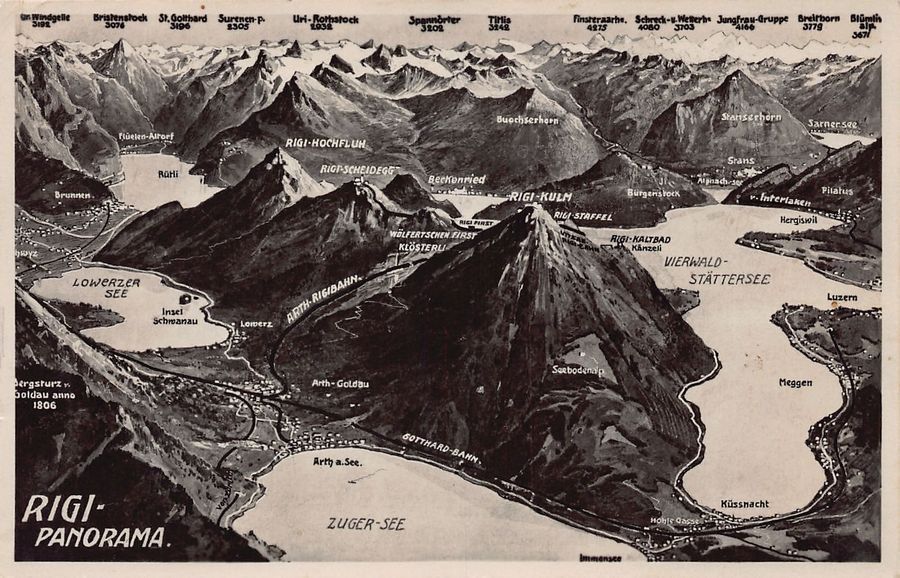 Vogelschau-AK: Rigi-Panorama mit Seen, gelaufen 1935 (Gebraucht) in ...