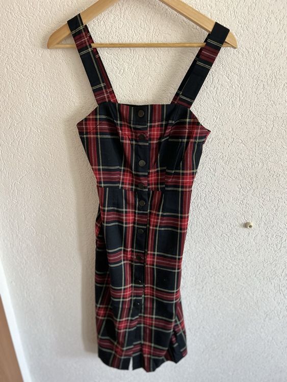 Bershka Red and Black Plaid Button front check midi Dress | Kaufen auf ...