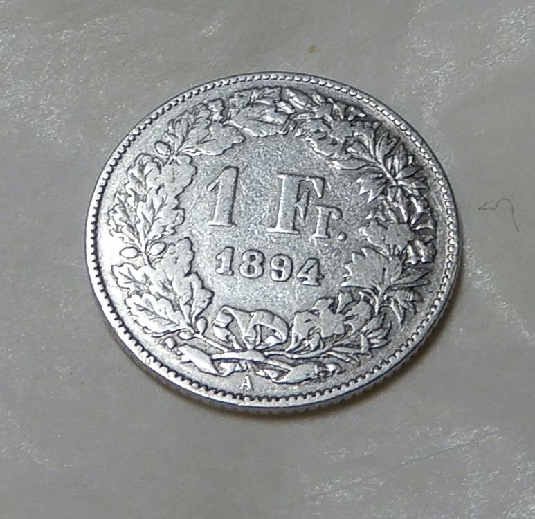 Silber Münze, 1894 , 1 Franken (Gebraucht) in Luzern für CHF 4 – mit Lieferung auf Ricardo kaufen