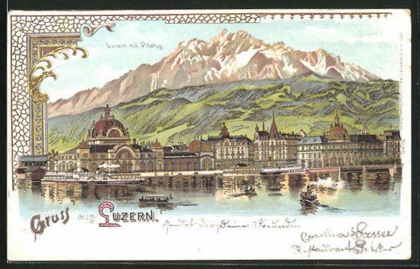 Lithographie Luzern, Luzern mit Pilatus | Kaufen auf Ricardo