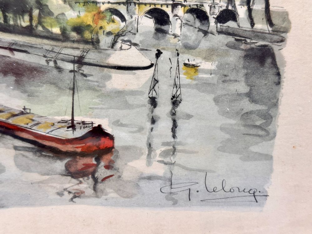 Aquarelle sur carton Paris Le Pont-Neuf signée G. LELONG (Gebraucht) in ...