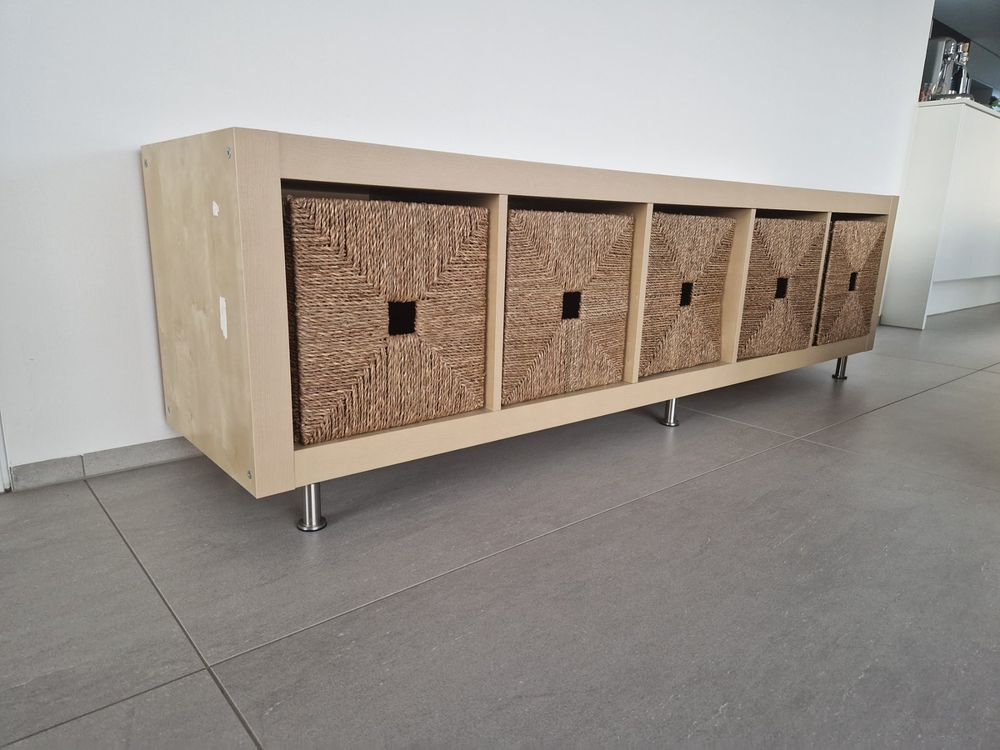 Expedit / Kallax 5x1 Regal in Birke inkl. 6 Füssen & 5 Körbe | Kaufen ...