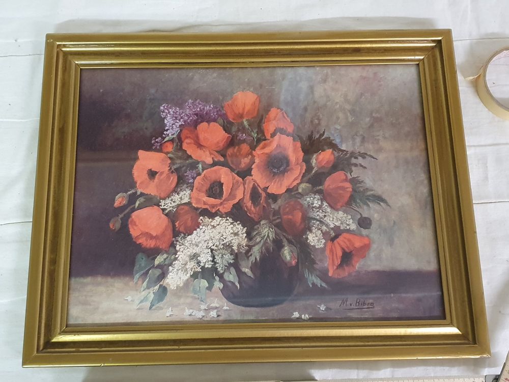 M. V. BIBRA ROT Mohnblumen ANTIKES GEMÄLDE FLORAL SIGNIERT (Gebraucht) in Aeschau für CHF 50 ...