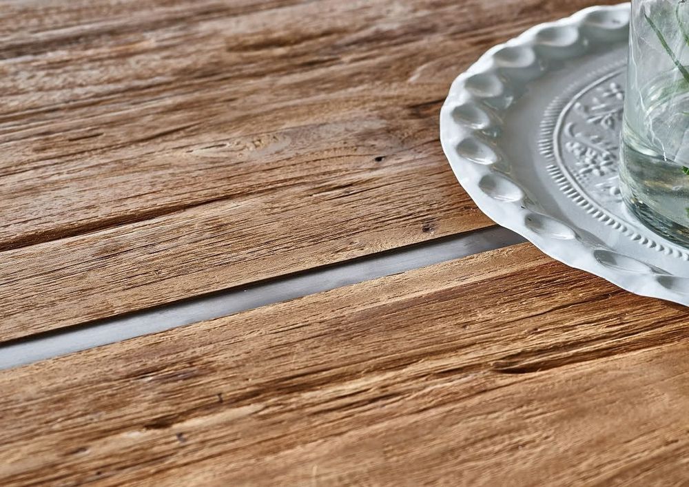 Teakholz Tisch Massiv Elipse Tischplatte 6cm m. Alu Stripe (Neu und originalverpackt) in Näfels ...