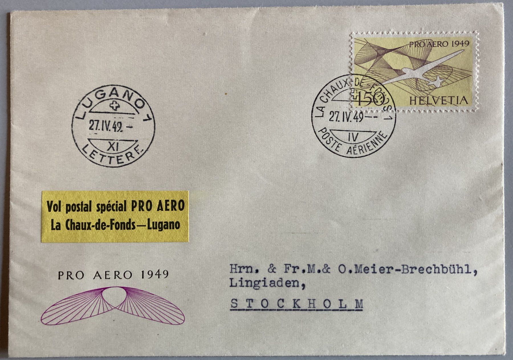 1949 Pro Aero FDC mit F45 illustriert, SBK 80 Fr. (Gebraucht) in Flawil für CHF 9.5 – mit ...