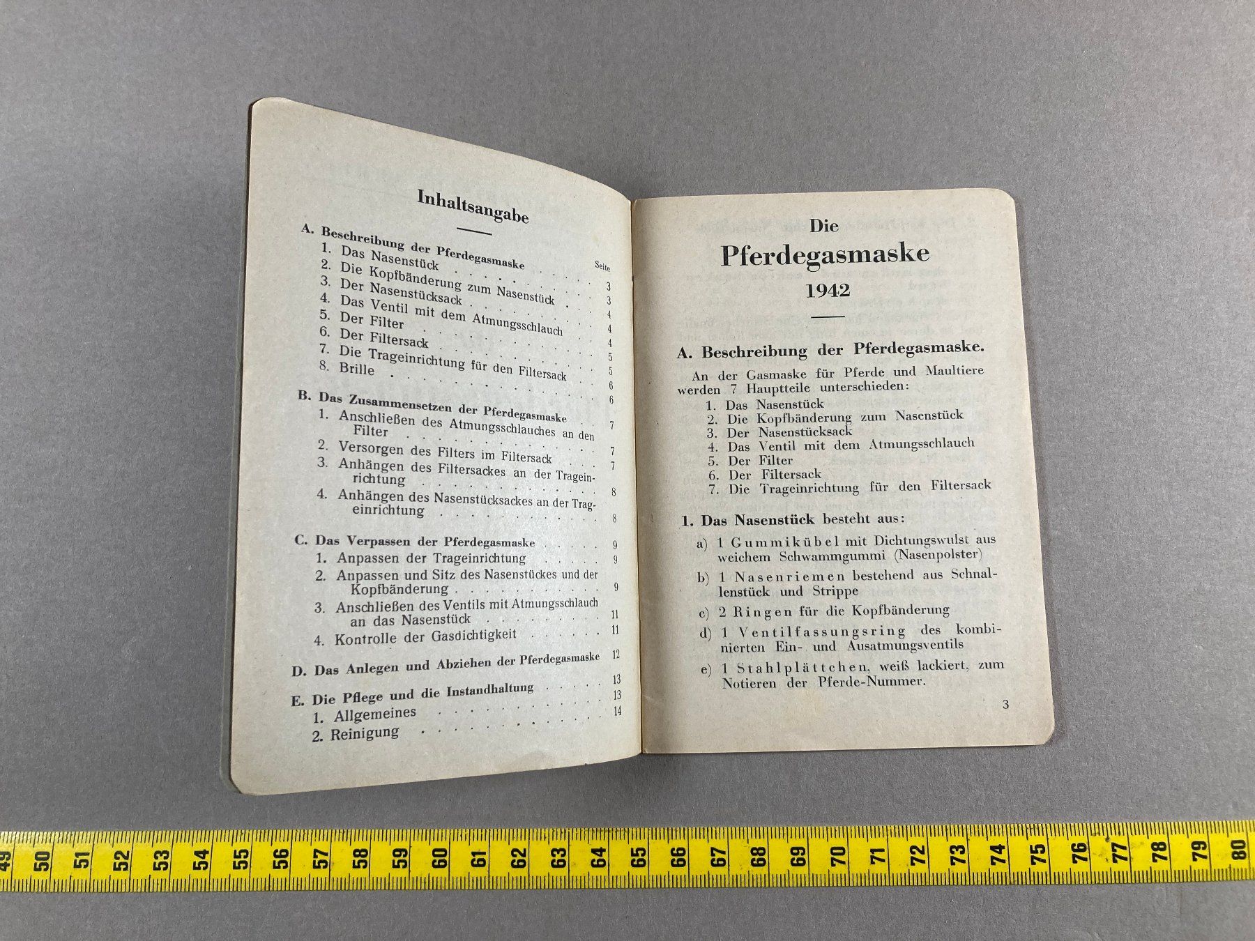 Reglement "Die Pferdegasmaske", 1942, Weltkrieg, Aktivdienst (Gebraucht ...