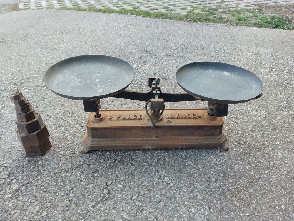 Balance ancienne force 10 kg avec 7 poids antik waage | Kaufen auf Ricardo