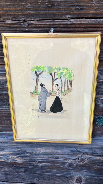 Aquarelle PARIS signé comique (Gebraucht) in St-Cierges für CHF 42 – mit Lieferung auf Ricardo ...