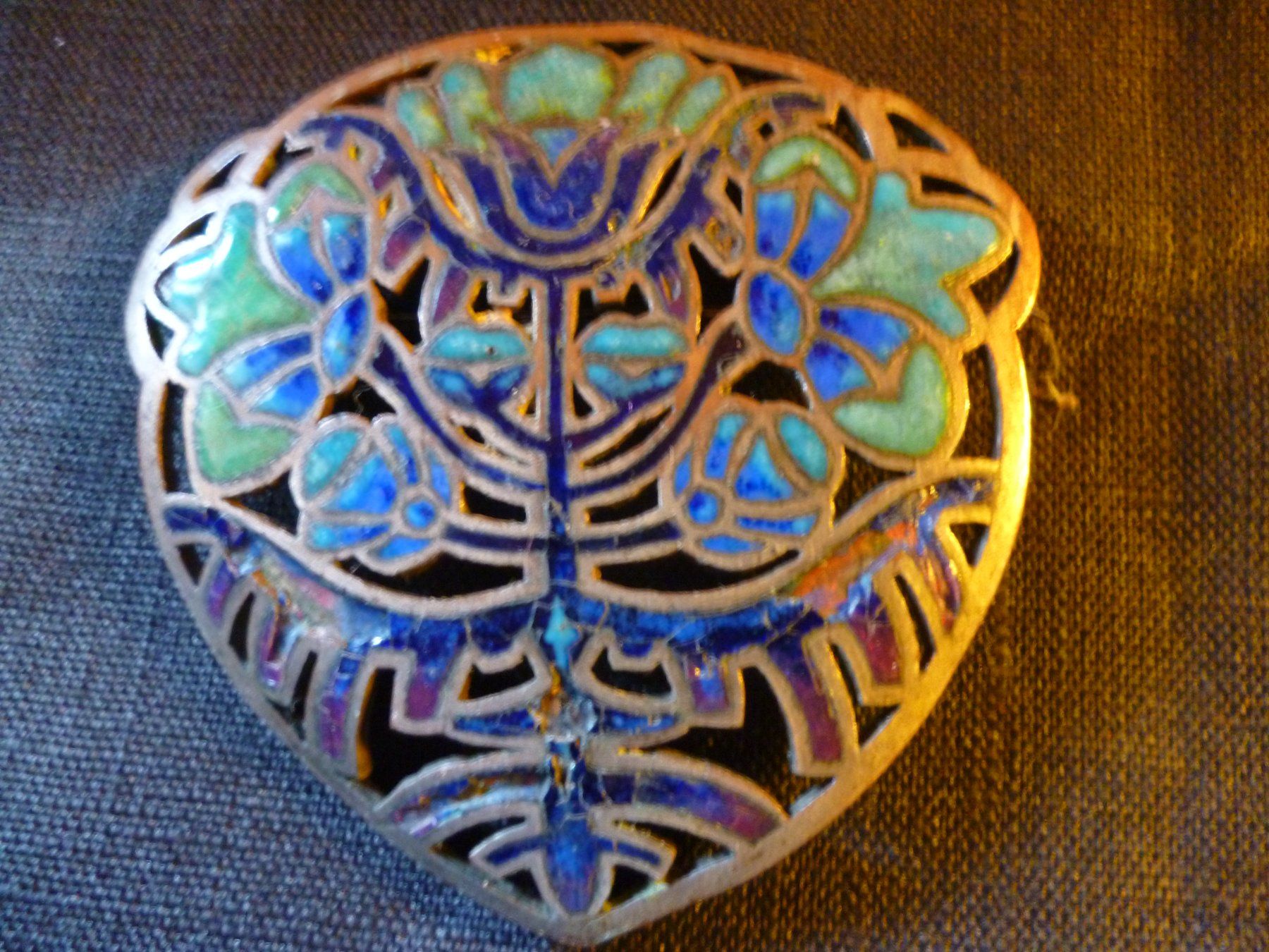 Ancienne grande broche émaillée Art Nouveau - Art Déco (D'occasion) à ...