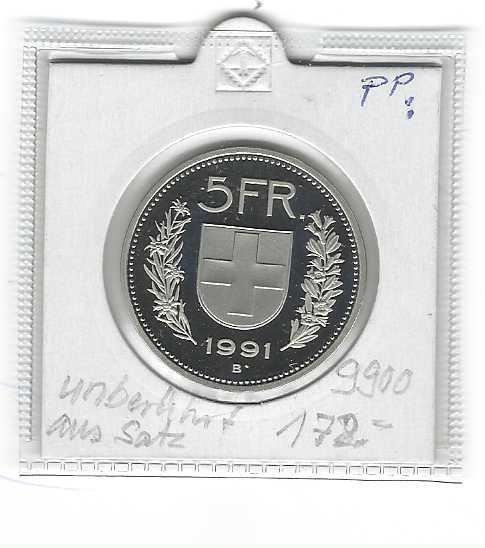 1991 Pol.Platte aus Münzsatz Einzelstück/tiefe Randschrift (Neu (gemäss Beschreibung)) in Zürich ...