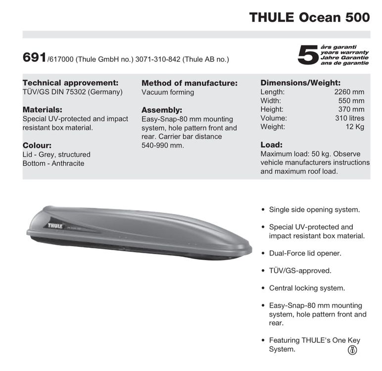 Thule Dachbox Ocean 500 | Kaufen auf Ricardo