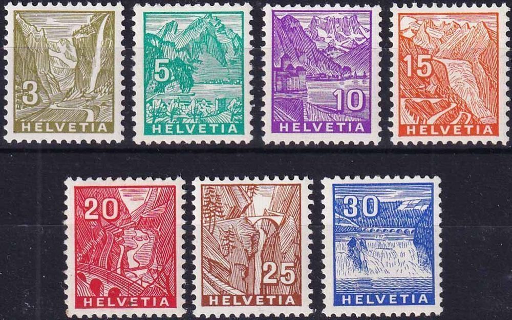 1934, Landschaftsbilder "Buchdruck" Nr. 194-200, postfr.**. (Neu (gemäss Beschreibung)) in Aesch ...