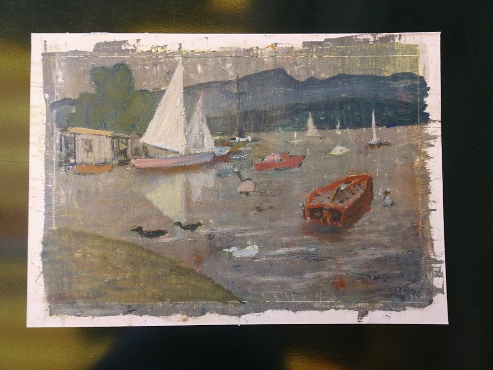 Seelandschaft Hafen mit Booten signiert Hengartner (Gebraucht) in Siebnen für CHF 20 – mit ...