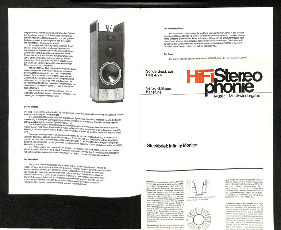 The Infinity Monitor II Lautsprecher Prospekt + Preise 1973 | Kaufen ...