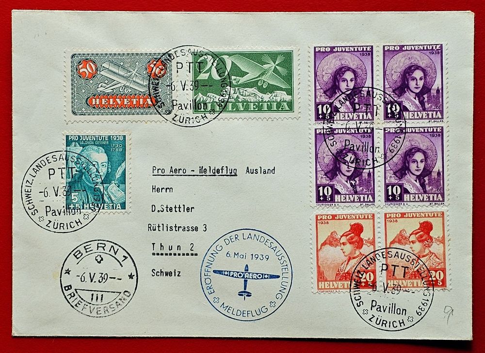 LANDI ERÖFFNUNG MELDEFLUG PRO AERO FLUGPOST BERN THUN 1939 (Gebraucht) in Düdingen für CHF 5 ...