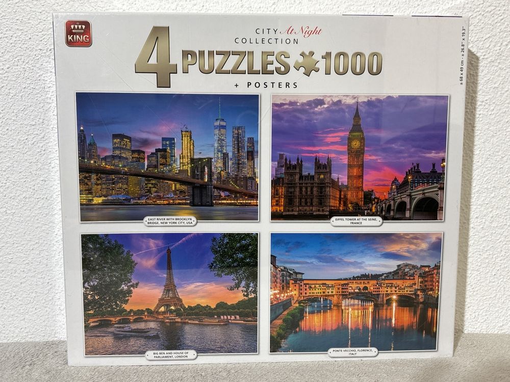King 4x1000 Puzzle "City at Night" – Neue Städte entdecken! (Neu und ...