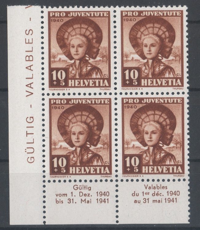 94.4.03 Viererblock mit Rasterfehler Glorienschein ** (Neu (gemäss Beschreibung)) in Egliswil ...