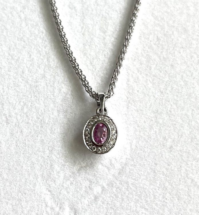 NEU Anhänger 18kt. Weissgold mit Pink Safir und Brillanten (Neu und originalverpackt) in ...