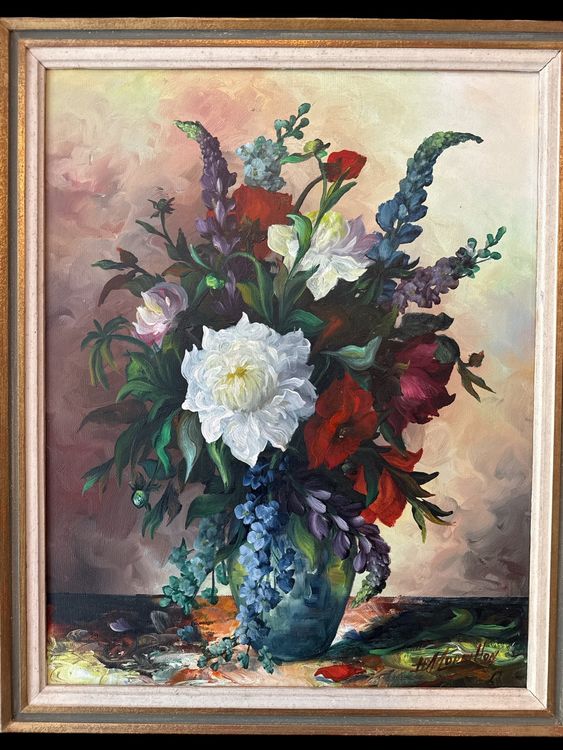 Huile sur toile signé H. MOREILLON. Nature morte aux fleurs (Gebraucht ...