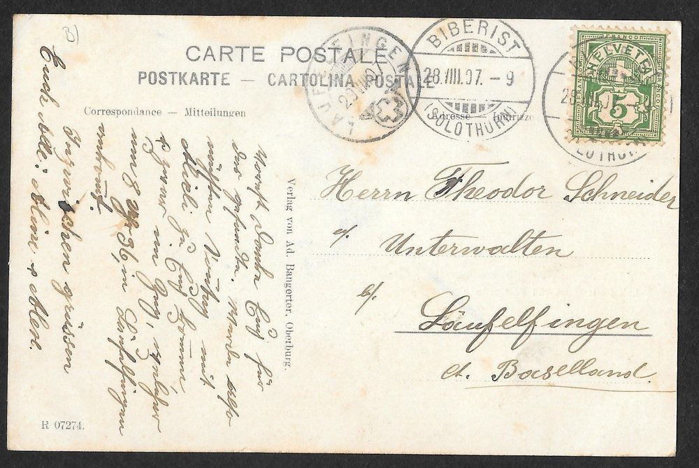 Biberist 4 Bilder mit Bahnhof Post Hauptgasse Schulhaus etc. (Gebraucht) in Olten für CHF 35 ...