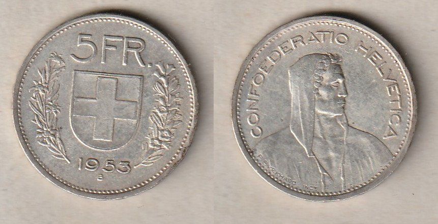 5 Franken 1953 Silber (Gebraucht) in Allschwil für CHF 10 – mit Lieferung auf Ricardo kaufen